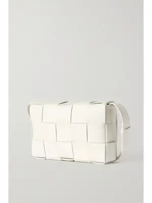 Bottega Veneta Cassette Medium Intrecciato Leather Crossbody Bag - White