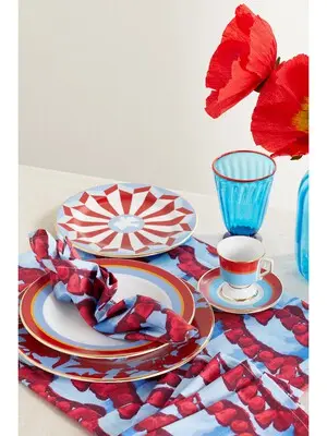 La DoubleJ Set Of Six Printed Linen Napkins - Red