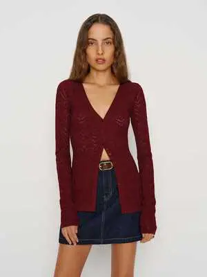 REFORMATION Sutton Regenerative Merino Open Knit Sweater - Chianti