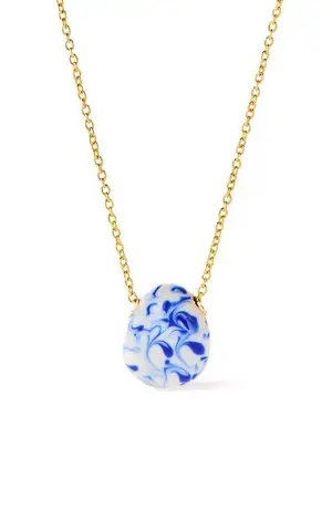 ANA LUISA Gold Plated Statement Necklace With Enamel Pendant - Marble Blue/gold