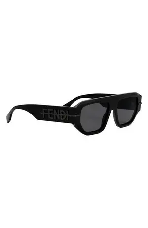 Fendi Graphy 54mm Geometric Sunglasses - Shiny Black/smoke