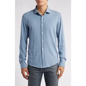 BOSS Roan Solid Stretch Cotton Button-up Shirt Open Blue