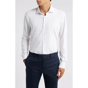 BOSS Roan Solid Stretch Cotton Button-up Shirt White