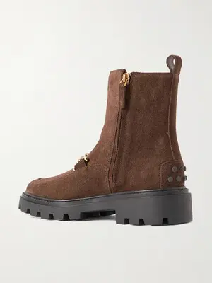 TOD'S Gomma Pesante Embellished Suede Ankle Boots - Brown