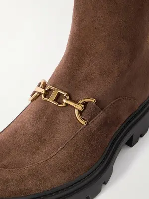 TOD'S Gomma Pesante Embellished Suede Ankle Boots - Brown