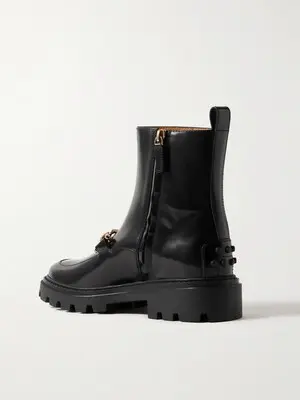 TOD'S Gomma Pesante Embellished Glossed-leather Ankle Boots - Black