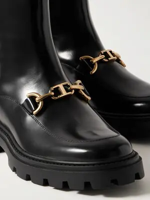 TOD'S Gomma Pesante Embellished Glossed-leather Ankle Boots - Black