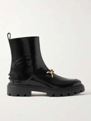 TOD'S Gomma Pesante Embellished Glossed-leather Ankle Boots - Black