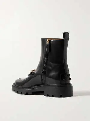 TOD'S Gomma Pesante Embellished Glossed-leather Ankle Boots - Black
