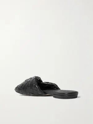 Bottega Veneta Blink Intrecciato Leather Slides - Black