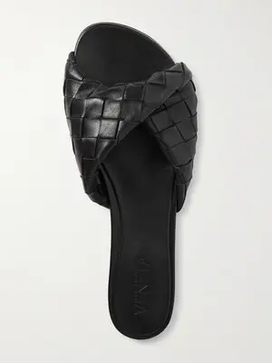 Bottega Veneta Blink Intrecciato Leather Slides - Black