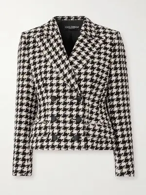 Dolce & Gabbana Double-breasted Houndstooth Tweed Blazer - Gray