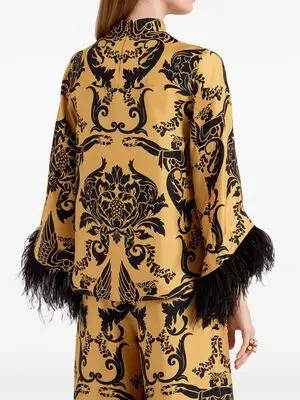 La DoubleJ Feather-trimmed Printed Top - Gold