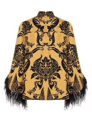 La DoubleJ Feather-trimmed Printed Top - Gold