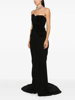 ANA RADU Floral-appliqué Maxi Dress - Black
