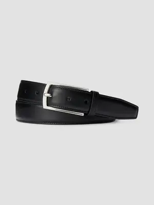 Ralph Lauren Purple Label Logo Leather Prong Buckle Belt - Black