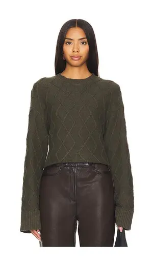 Sanctuary Coastal Cable Crewneck Sweater - Dark Olive