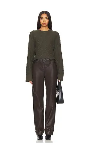 Sanctuary Coastal Cable Crewneck Sweater - Dark Olive