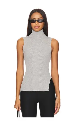 ALL THE WAYS Ribbed Knit Mock Neck Sleeveless Top