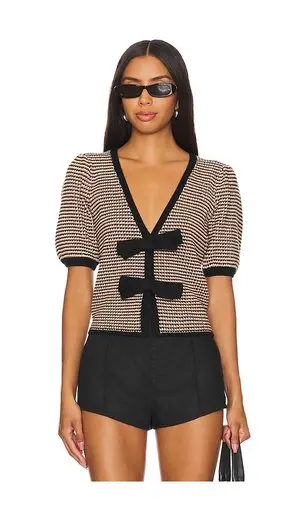 525 America Elaine Puff Sleeve Bow Cardigan - Sea Salt Multi