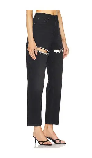 AREA Crystal Embellished Slit Jeans - Black