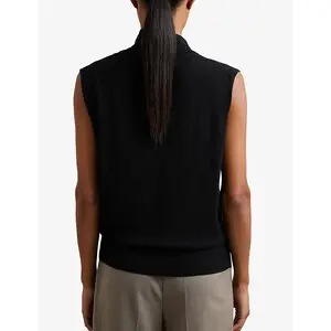 REISS Harper Funnel-neck Wool Top - Black