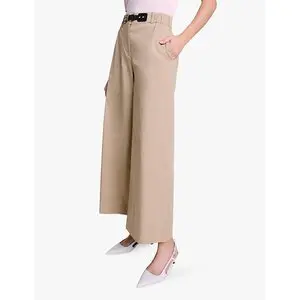 Maje Buckle-embellished Logo-embroidered Trousers - Bruns