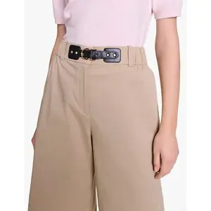 Maje Buckle-embellished Logo-embroidered Trousers - Bruns