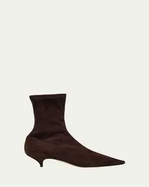 THE ROW Liisa Suede Booties - Lacquer Brown
