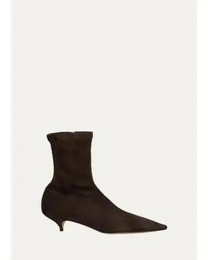 THE ROW Liisa Suede Booties - Moka