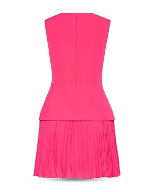 MILLY Haddy Mixed Media Pleated Dress - Pink