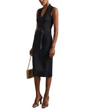 REISS Ella Knitted Rib Midi Dress