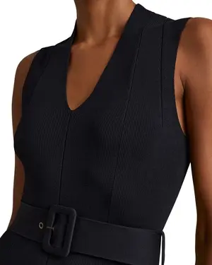 REISS Ella Knitted Rib Midi Dress