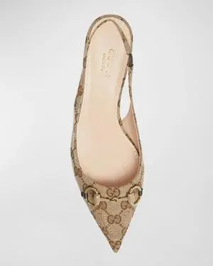 Gucci Erin Gg Canvas Slingback Pumps - Beige/ebony