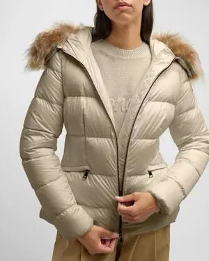 Moncler Boed Hooded Shearling-trimmed Down Jacket - Brown