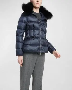 Moncler Boed Hooded Shearling-trimmed Down Jacket - Navy