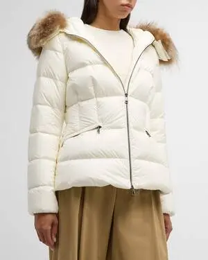 Moncler Boed Hooded Shearling-Trimmed Down Jacket - White