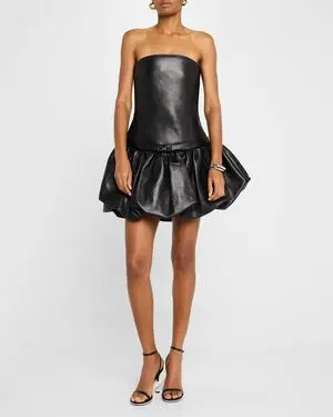 Marc Jacobs Marc Jacobs Strapless Leather Bubble Mini Dress - Black