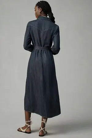Bella Dahl Long-Sleeve Western Linen Midi Shirt Dress In Blue - 71% Off |  Editorialist