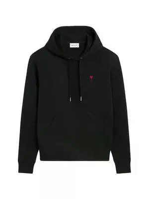 AMI Paris De Coeur Embroidered Organic Cotton Hoodie - Black