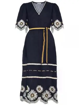 ERES Hortense Floral-embroidered Linen Dress - Black