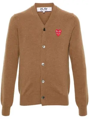 Play Comme Des Garcon Heart-patch Wool Cardigan - Brown