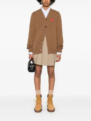 Play Comme Des Garcon Heart-patch Wool Cardigan - Brown