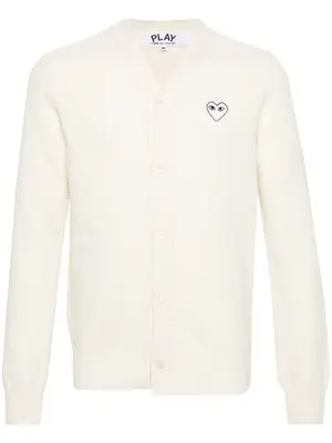 Play Comme Des Garcon Heart-motif Wool Cardigan - Neutrals
