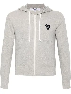 Play Comme Des Garcon Mélange-effect Cotton Hoodie - Grey