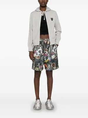 Play Comme Des Garcon Mélange-effect Cotton Hoodie - Grey