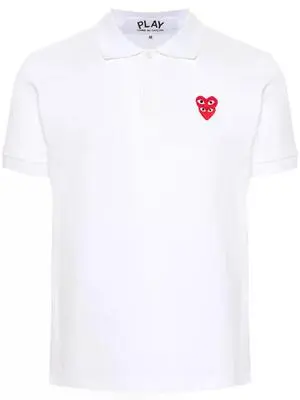 Play Comme Des Garcon Heart-patch Cotton Polo Shirt - White