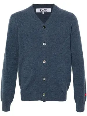 Play Comme Des Garcon Heart-patch Wool Cardigan - Blue