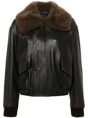 LEMAIRE Shearling Collar Leather Jacket