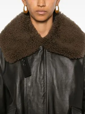 LEMAIRE Shearling Collar Leather Jacket
